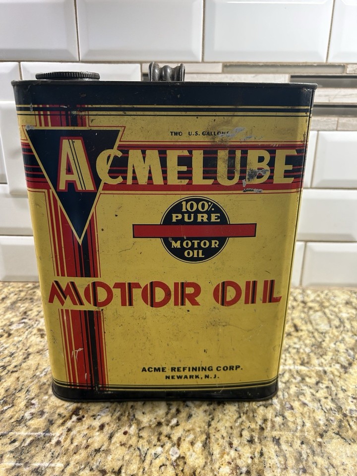 Vintage ACMELUBE Motor Oil Can ~ 2 Gallon Advertising Display Garage ...