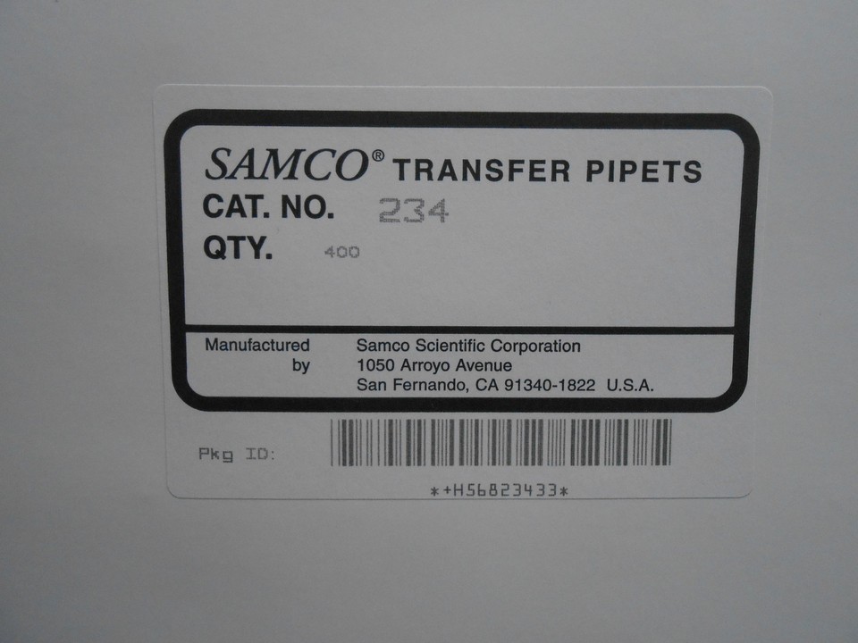 SAMCO SCIENTIFIC CO. CAT# 234 TRANSFER PIPETS 400/cs | eBay