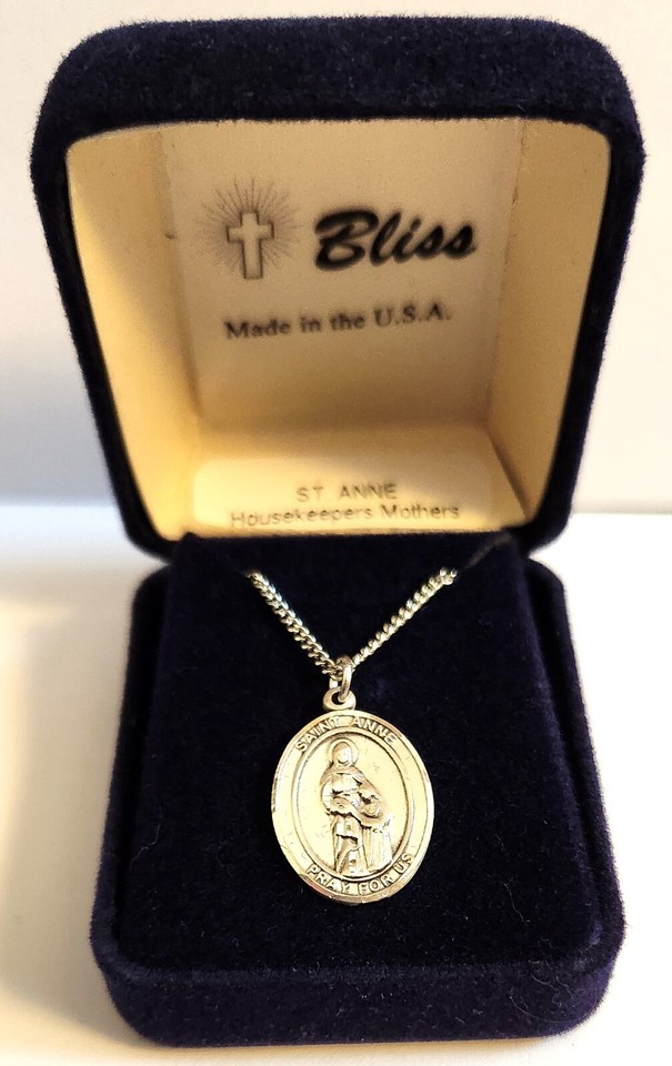 St. Anne Sterling Silver Oval Pendant 18" Necklace NEW Bliss Patron ...