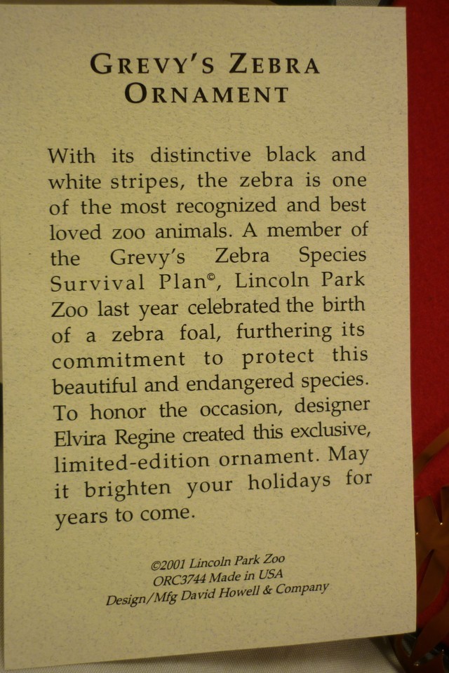 3 LINCOLN PARK ZOO ORNAMENTS HEYN CUBACUB 2001 & GREVY'S ZEBRA BEARS ...