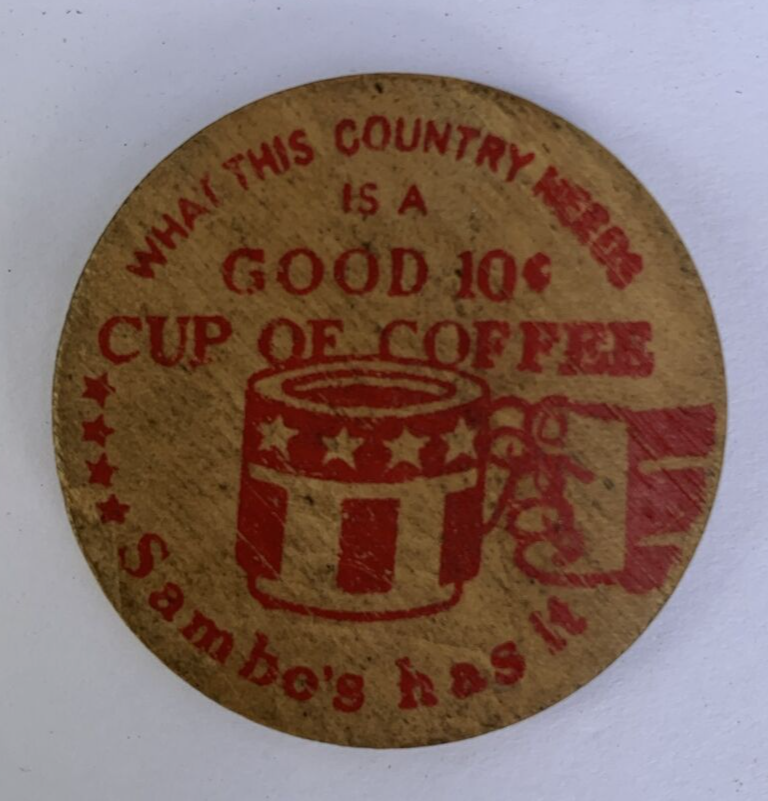 Sunnyvale Ca. Wooden Nickel Token - Sambo's Wooden G/F Cup Coffee Token ...