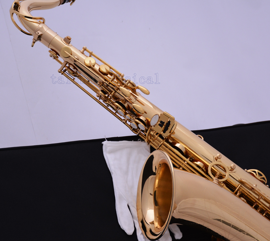 Professional Gold Bb Tenor Saxophone High F# Sax Low B and C Hand ...
