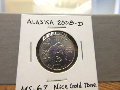 Nice Gold Tone ALASKA 2008-D State QUARTER COIN Mint State 67 | eBay
