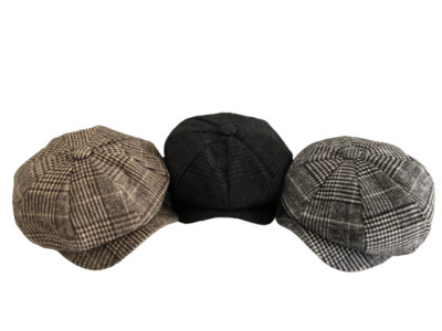 Mens Baker Boy Cap Large check 8 panel Flat Cap Newsboy Peaky Warm High ...