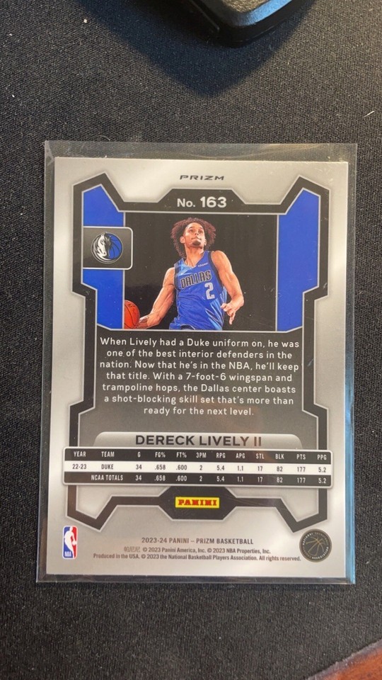 2023-24 Panini Prizm DEREK LIVELY II ROOKIE CARD #163 RC Mavericks ...