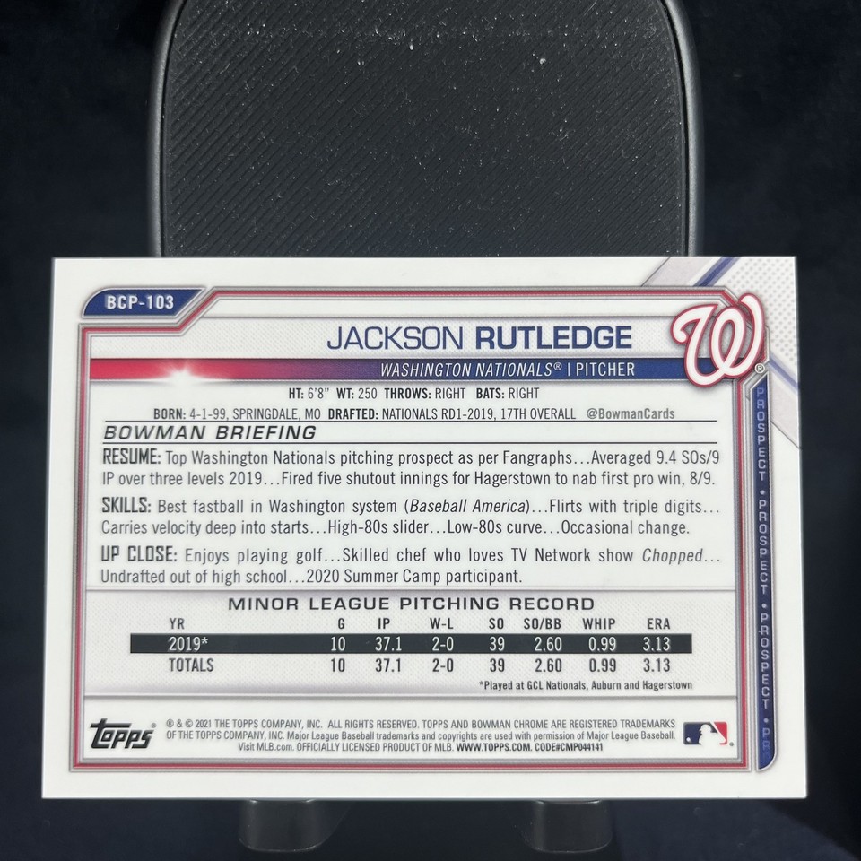 JACKSON RUTLEDGE 2021 Bowman Chrome Speckle 051/299 #BCP-103 Nationals ...