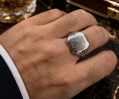Vintage 10K WhiteGold Monogram Signet Ring 7.3g Size 9.5 Engraved ...