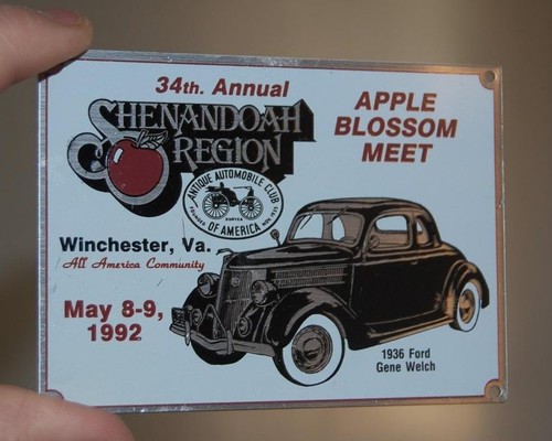 VINTAGE 1992 WINCHESTER VA. APPLE BLOSSOM ANTIQUE CAR SHOW DASH PLAQUE ...