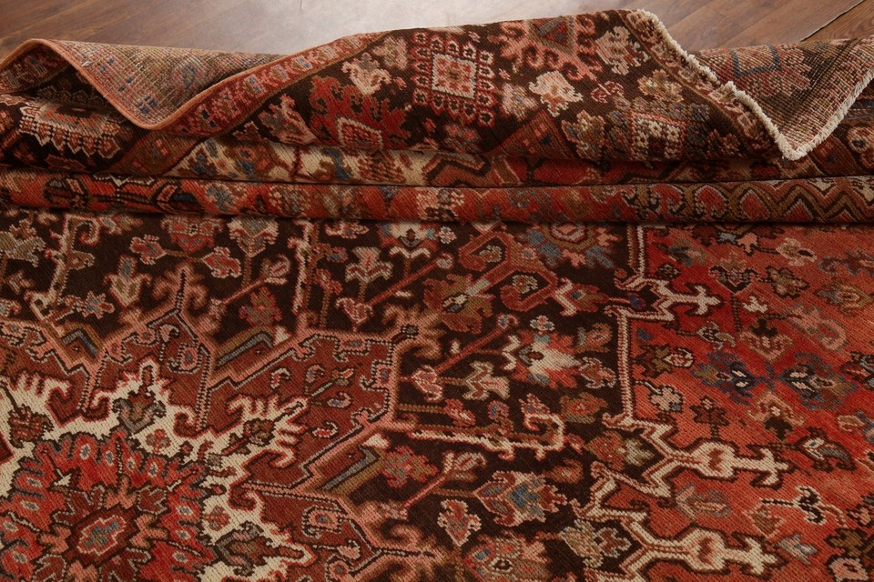 Rust/ Dark Brown Hand-Knotted Wool Vintage Heriz Dining Room Area Rug ...