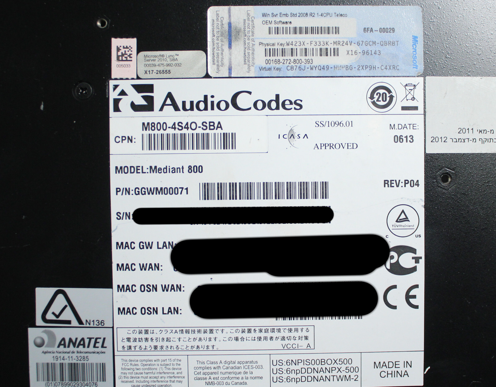 Gateway Router Audiocodes Mediant 800 M800-4S40-SBA | eBay