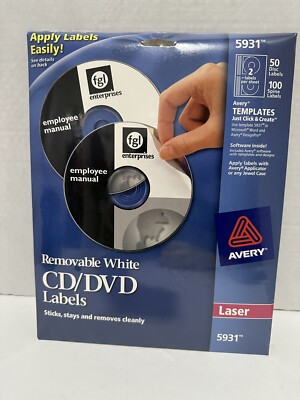 Avery Removable White CD DVD Laser Labels 50 Disc 5931 NEW SEALED ...