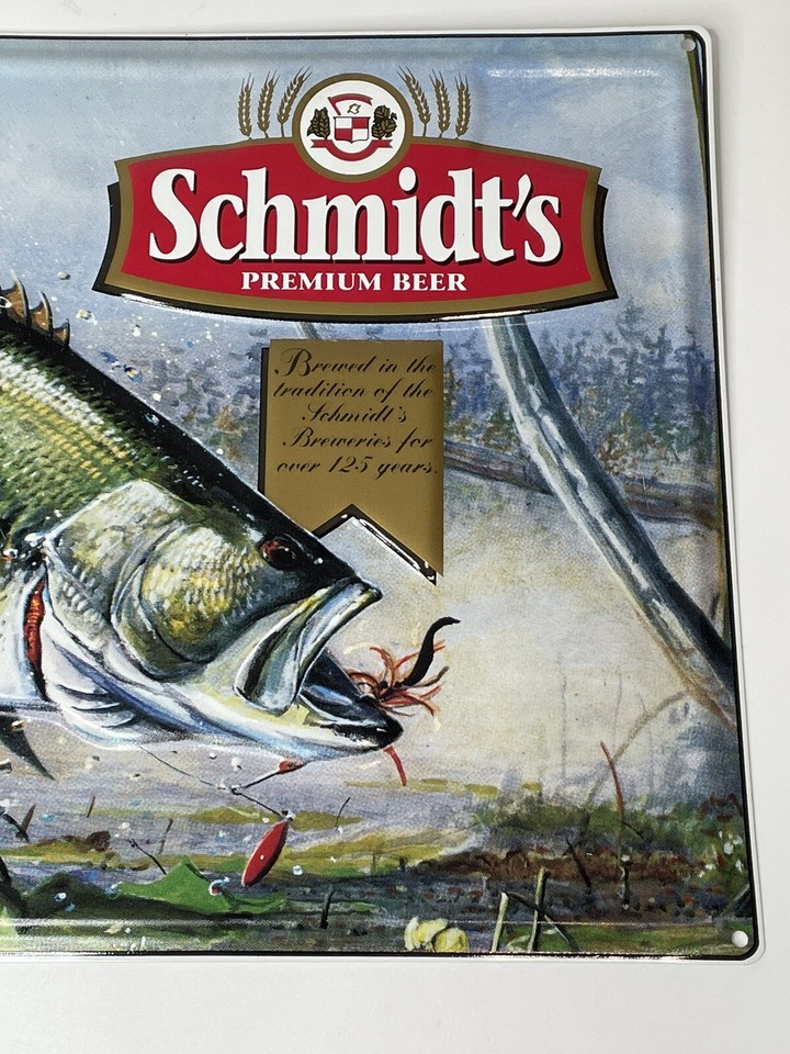 Schmidt's Premium Beer Sign 18x12 Metal Bar Wall 3D Fish Bass Fishing ...