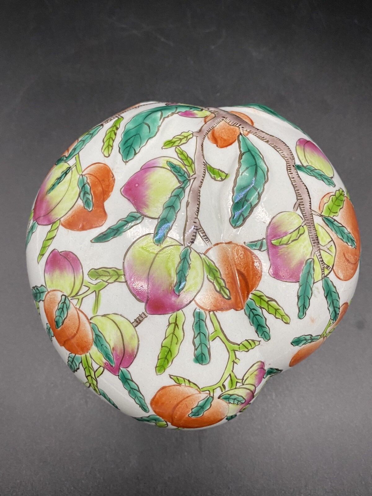 Chinese Porcelain Peach Shaped Box Polychrome Peaches & Branches | eBay