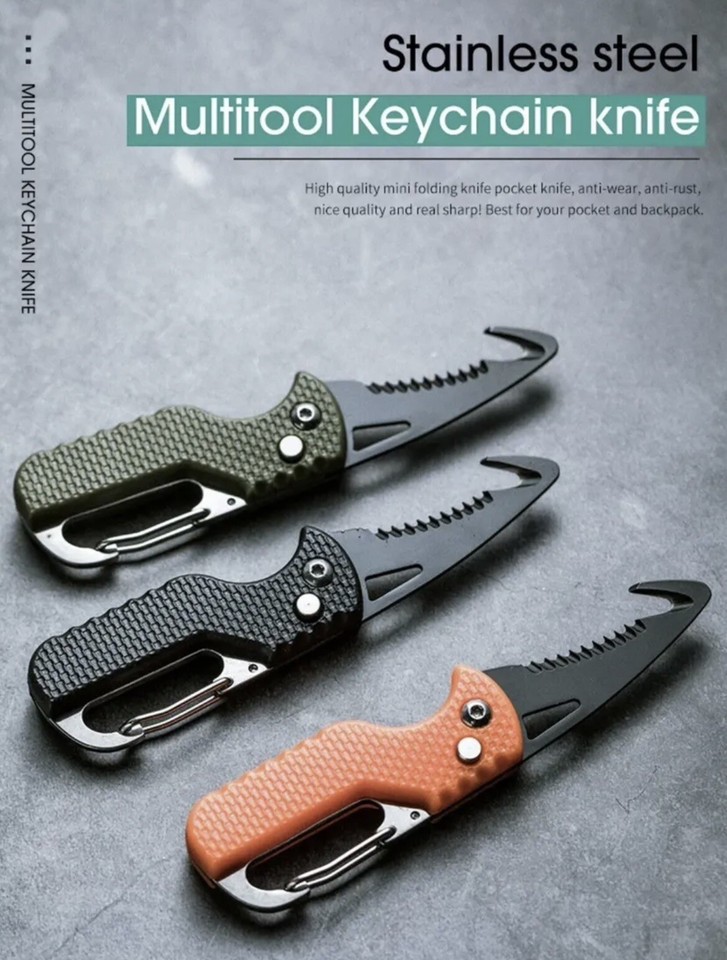 MultiTool Keychain Knife, Small Pocket Strap Cutter, Razor Sharp ...