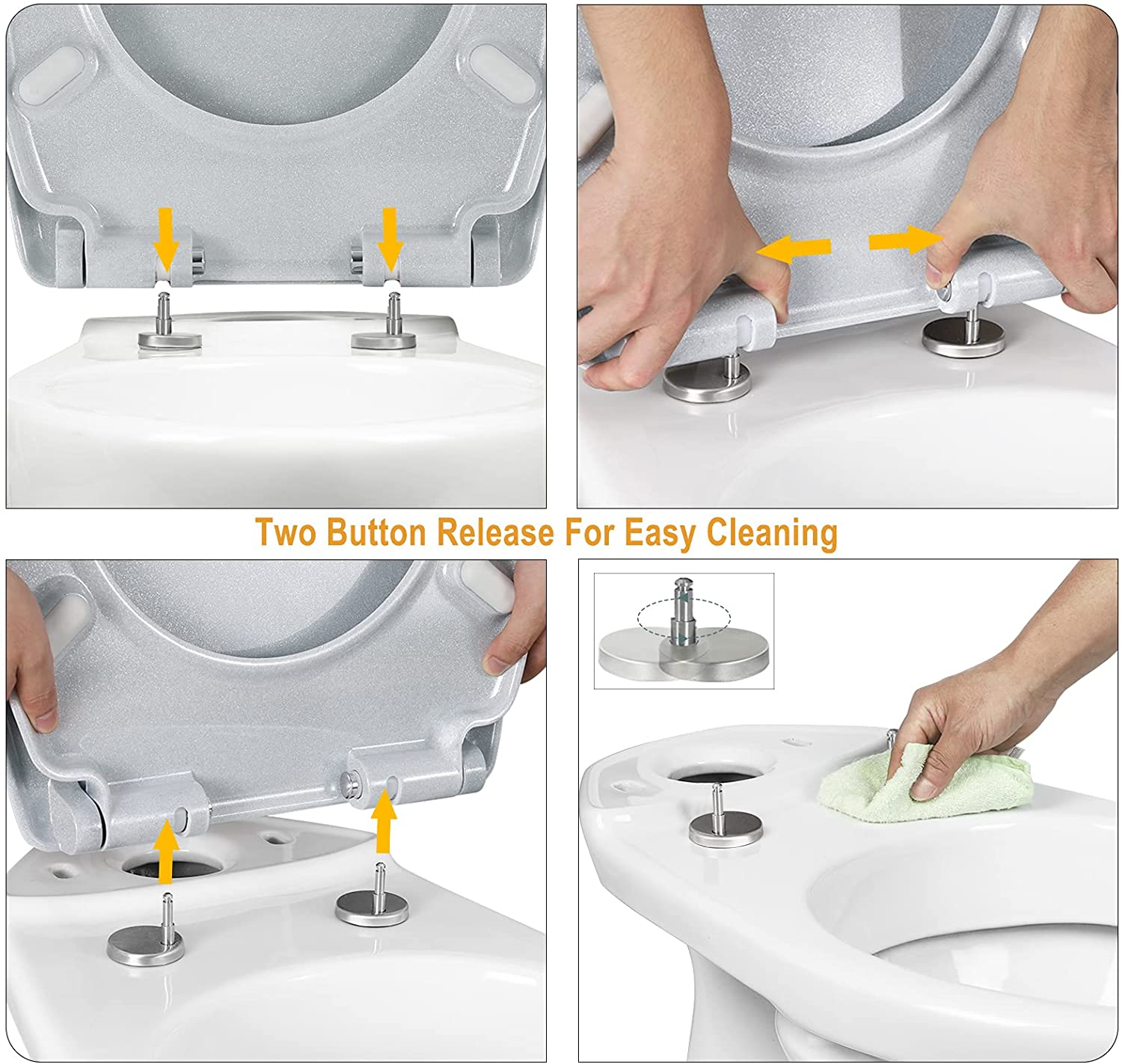 Quick Release WC Toilet Seat Soft Close Slow Hinge Attached for Family ...
