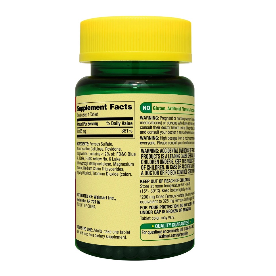 Spring Valley Iron 65 Mg, 200 Ct Total Tablets Pills Tablet | eBay