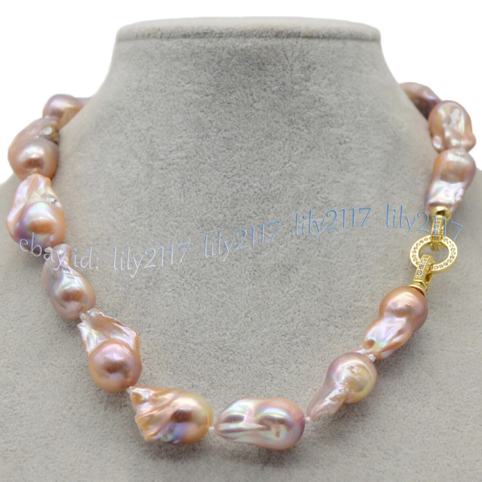 Huge Natural South Sea Pink Purple Baroque Reborn Keshi Pearl Necklace ...