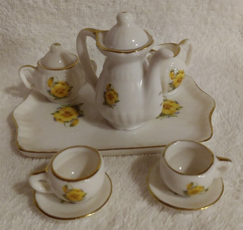 VTG 1995 Lefton Yellow Pansey Miniature Gold Trim Porcelain Tea Set ...