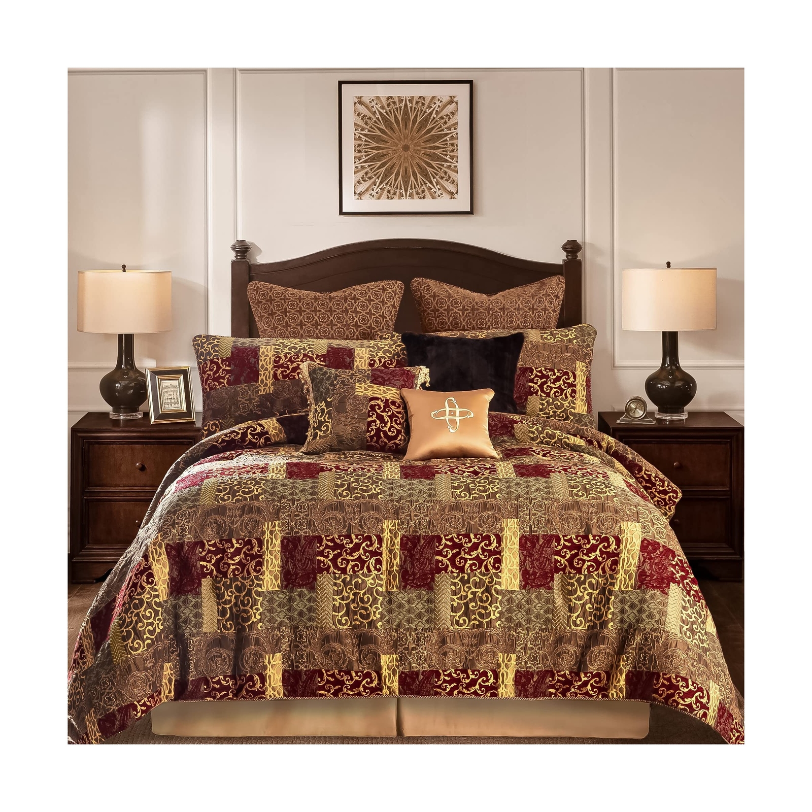 Loom and Mill 9-Piece Jacquard Luxury Traditional Patchwork Comforter ...