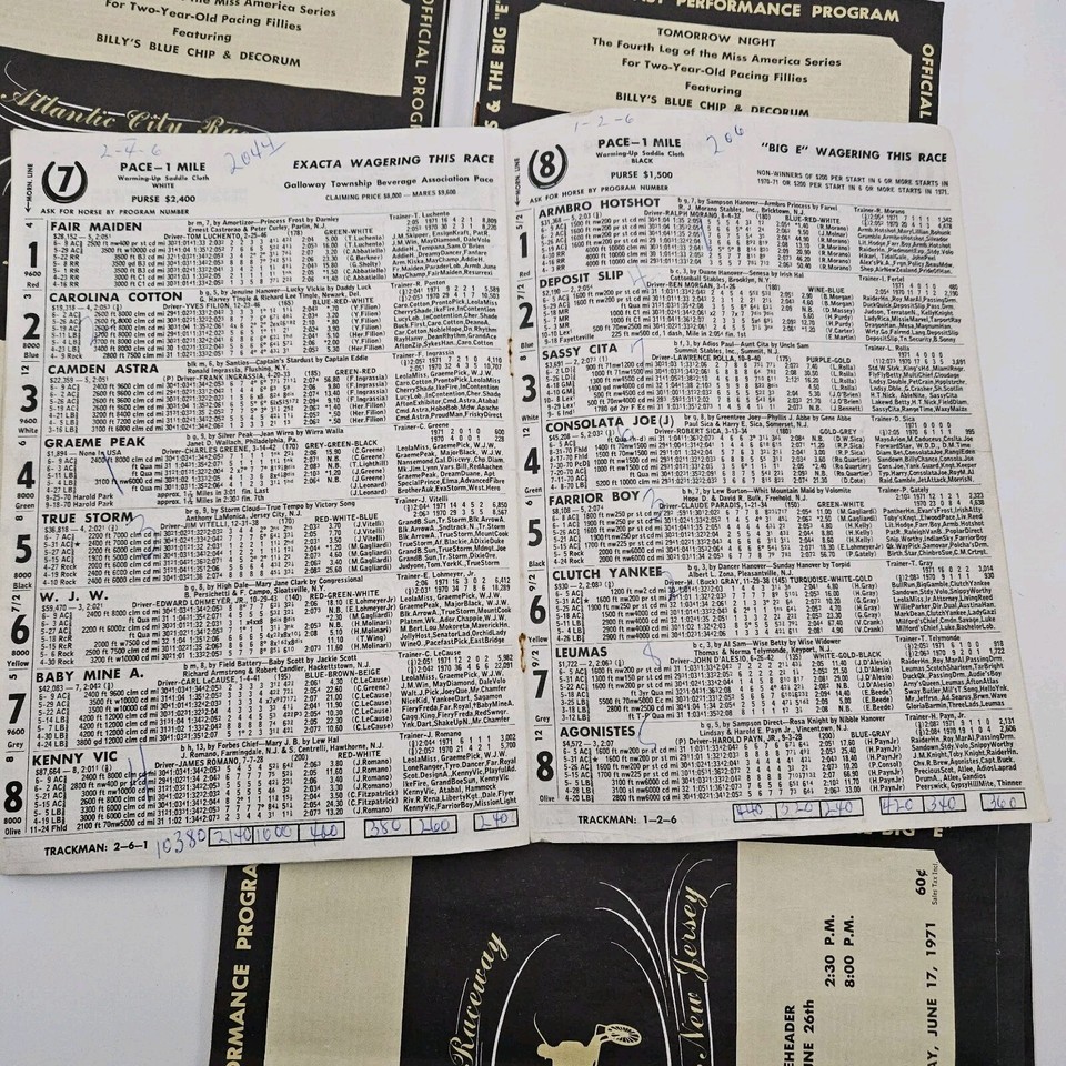 Atlantic City Harness Horse Racing Programs New Jersey June 1971 Lot Of ...