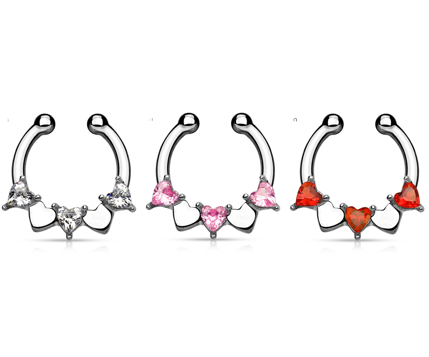 1pc Non-Piercing Half Circle Septum Hanger Heart CZ Gems Clip-On Fake ...