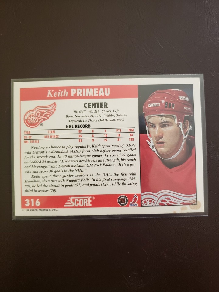 1992-93 Keith Primeau Score Hockey Detroit Red Wings | eBay