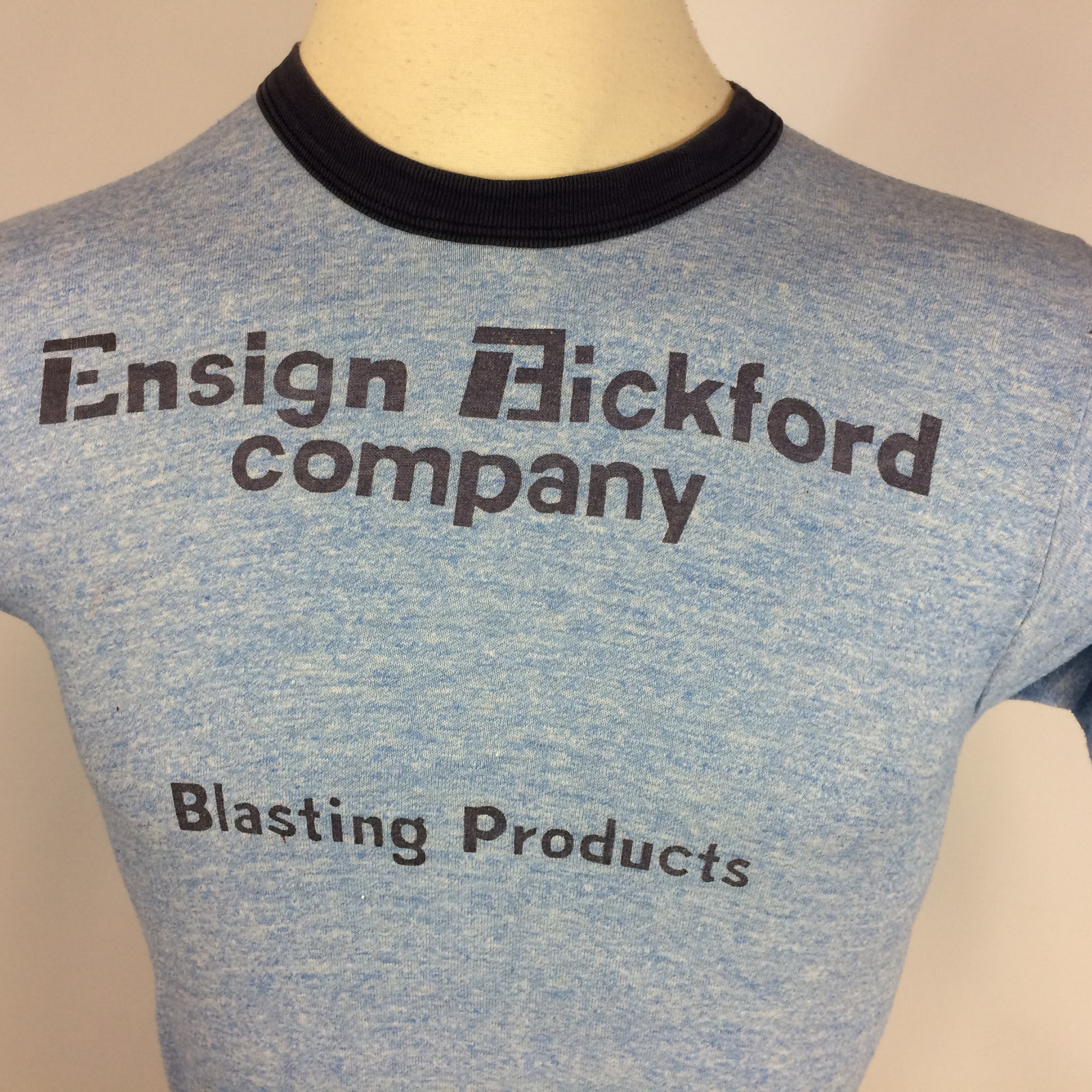 Vintage 70s 80s Heather Blue Ringer T Shirt Rayon Thin Ensign Bickford ...