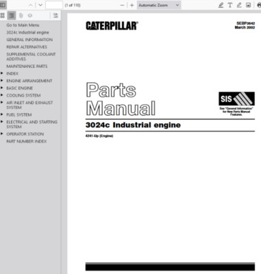 CAT Caterpillar 3024c Industrial Engine 4241-Up Parts Catalog Manual ...