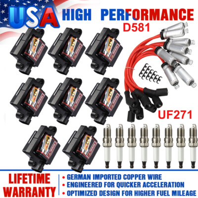 8* Ignition Coils+Spark Plug+Wire Set For Chevy GMC LS3 4.8L 5.3L 6.0L ...