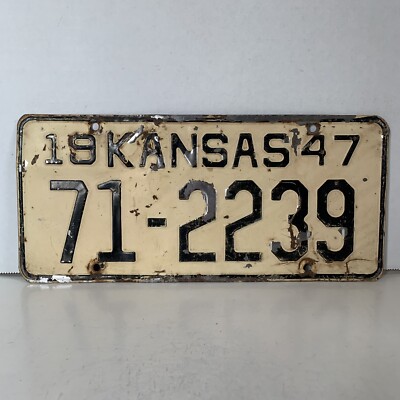 1947 Kansas License Plate 71 - 2239 Car Tag Antique Collector Man Cave ...