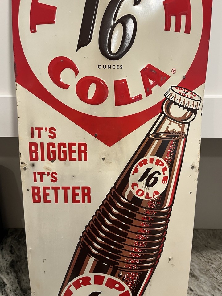 Vintage Triple Cola Soda Drink Embossed Country Store Tin Sign Original ...