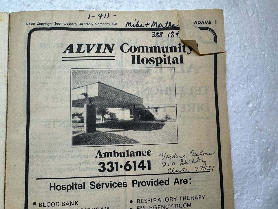 1981 Alvin Texas Telephone Directory With Nolan Ryan Houston Astros ...