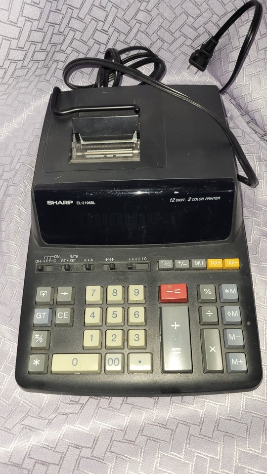 Sharp EL-2196BL Basic Calculator 12 Digit 2 Color Printer Adding ...
