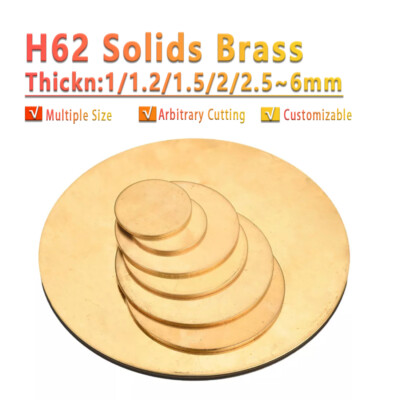 H62 Solid Brass Discs Blanks Thick 1/1.5/1.5~6mm Metal Round Sheets Dia ...