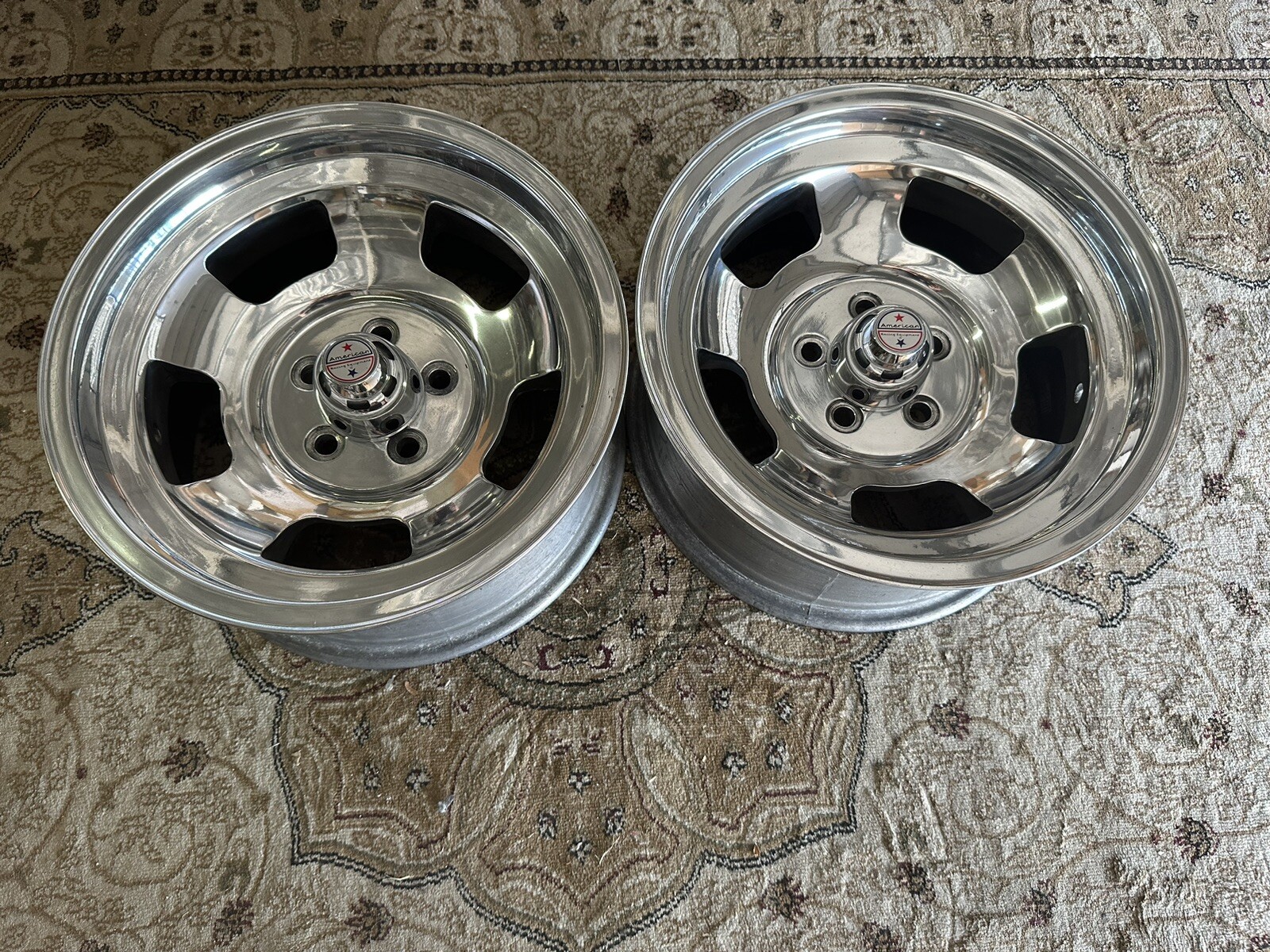 (2) PAIR REAL AMERICAN RACING POLISHED 15x7 VINTAGE SLOT MAGS 4 1/4 ...