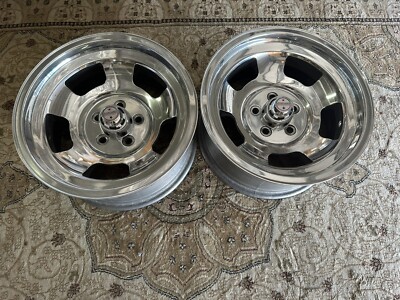 (2) PAIR REAL AMERICAN RACING POLISHED 15x7 VINTAGE SLOT MAGS 4 1/4 ...