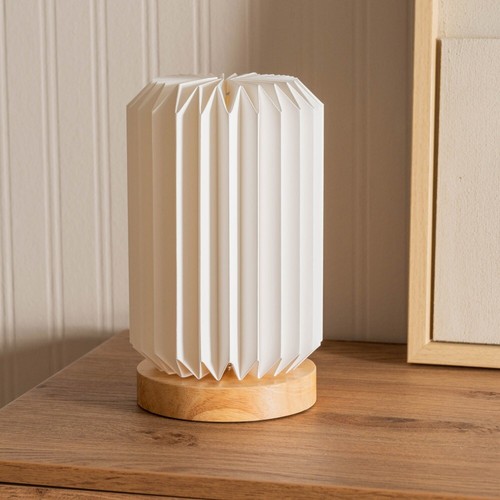 Wooden Base Table Lamp White Paper Fold Shade Bedside Living Room Light ...