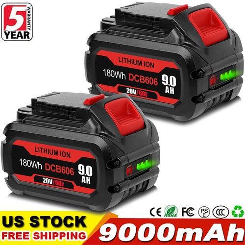 2x For DEWALT For FLEXVOLT 20V/60V MAX 9.0Ah Li-Ion Battery DCB606 ...