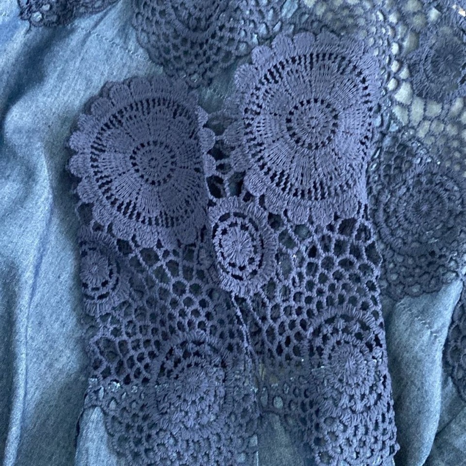 Unique Spectrum Blue Denim Knit Off-Shoulder Blouse Sz. XL | eBay