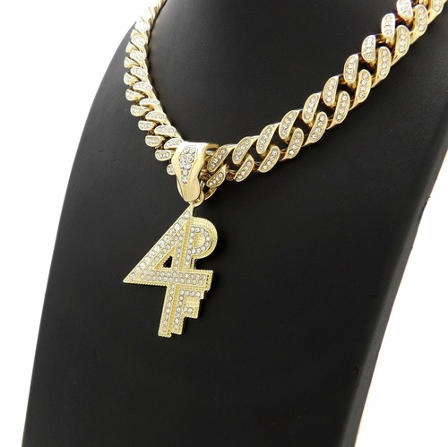 LIL BABY 4PF 4 POCKETS FULL DIAMOND GOLD CUBAN LINK CHAIN NECKLACE RAP ...