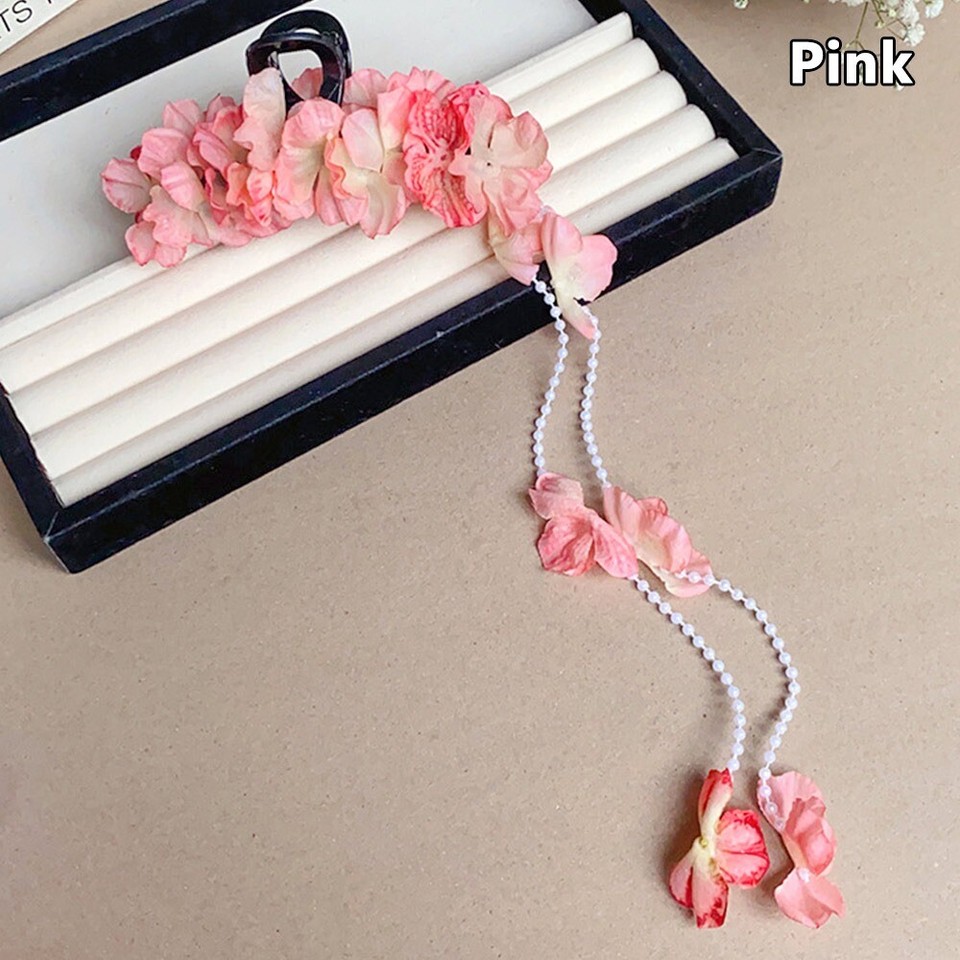 Flower Pearls Hair Claw Tassels Grasping Clip Crab Hair Clips Hair ...