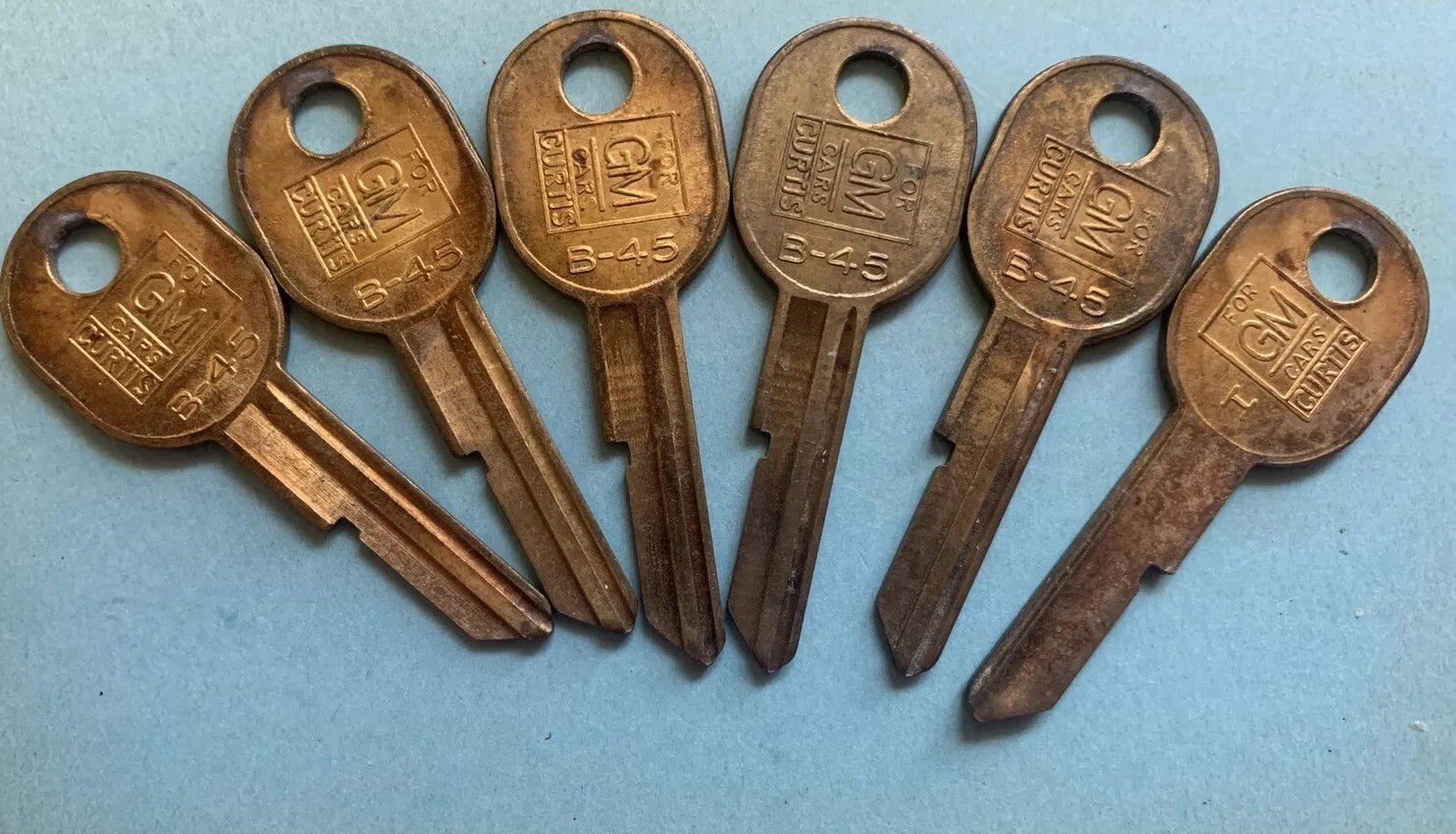 Curtis GM car key B-45 H blank brass lot of 6- set car keys locksmith ...