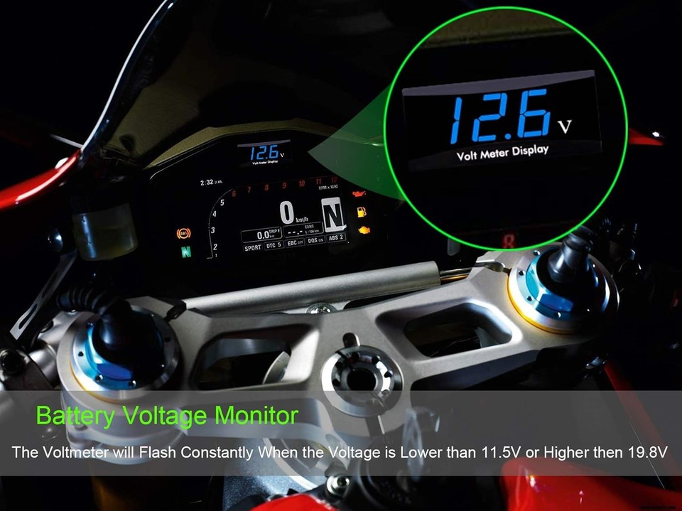 [Upgraded Version] Motorcycle Voltmeter DC 12V Digital Voltmeter Gauge ...