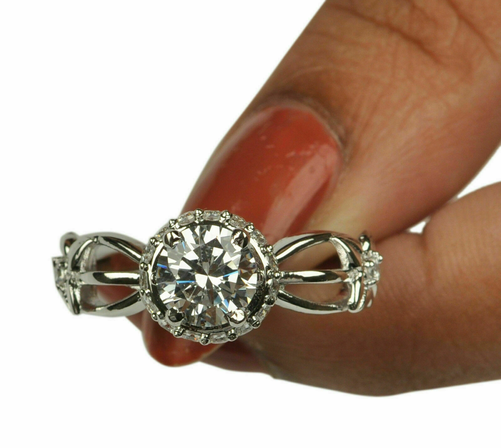 935 Silver Unique Round Cut 2.30 CT White Gold FN White Moissanite ...