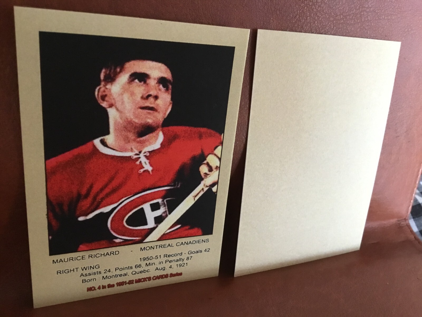 Custom hockey card Rocket Richard 1951-52 Parkhurst Alike - Standard ...