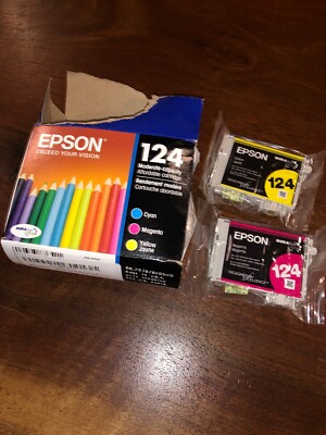 Genuine Epson 124 Color Combo Set Yellow Magenta Ink Cartridges T124520 ...