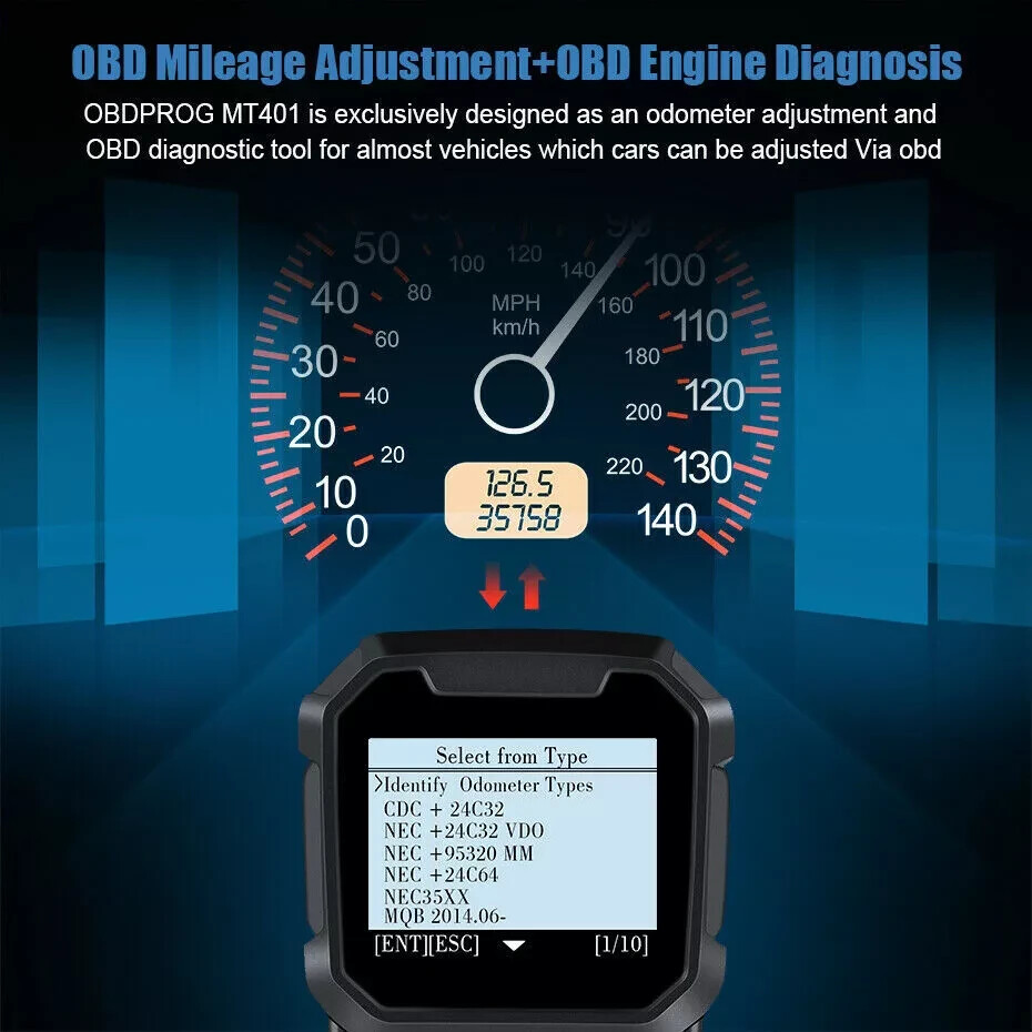 OBDPROG MT401 Odometer Correction OBD2 Scanner Professional Mileage ...