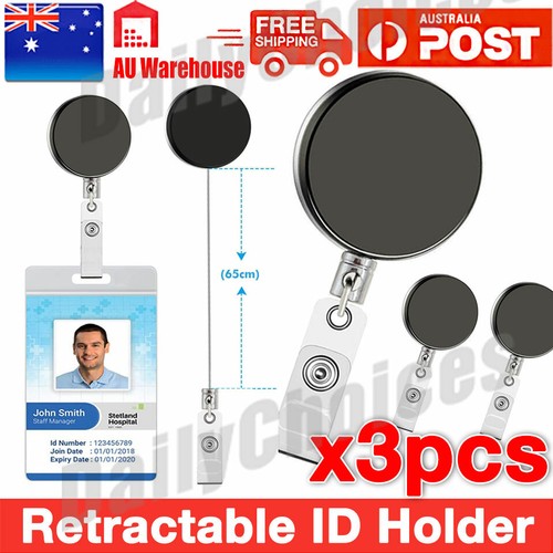3pcs Retractable Badge Holder Reel Swipe Card Security ID Pull Key Tag ...