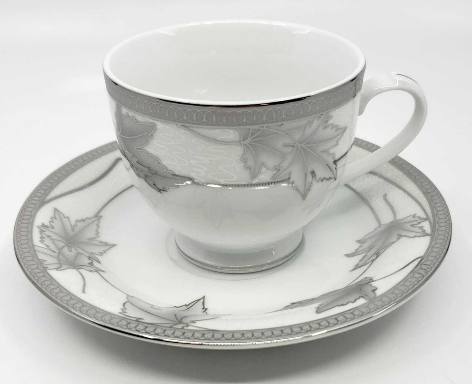 Porcelain Tea Service Set plus Dessert Serving Plates 24 Pc Silver ...