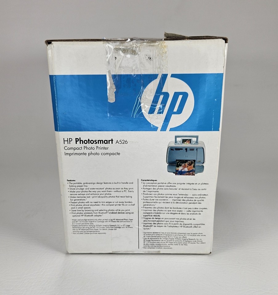 HP Photosmart A526 Compact Photo Printer Portable Blue New..OPEN BOX ...